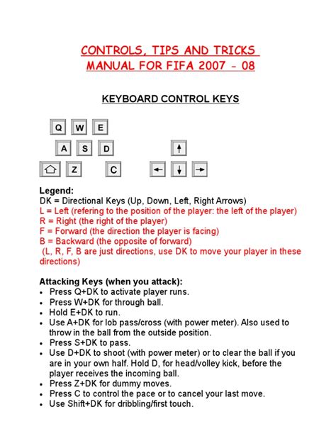 Controls Tips Tricks Manual For Fifa 07 08 Pdf Association Football Sport Variants