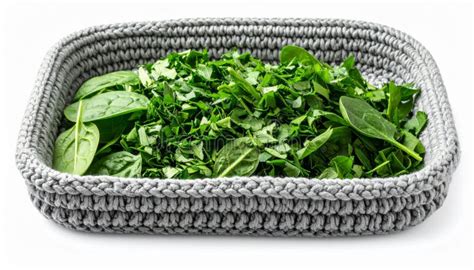 Fresh Chopped Green Herbs In Woven Basket On White Background Still Life Food Stock Illustration