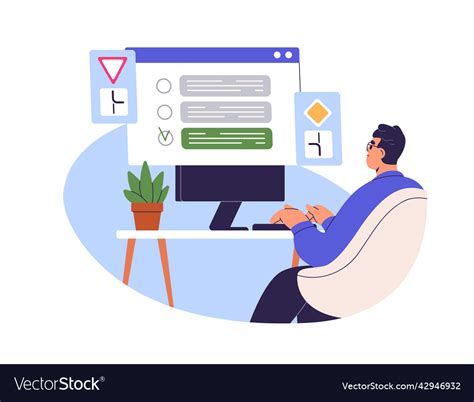 Person Passing Driver Test Sitting At Computer Vector Image