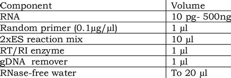 Reverse Transcriptase Master Mix With Their Volumes For Cdna Synthesis Download Scientific Diagram
