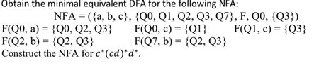 solved obtain the minimal equivalent dfa for the following