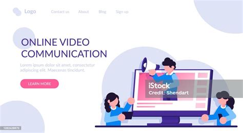 온라인 비디오 통신 또는 온라인 학습 웨비나 비즈니스에서 비디오 프리젠 테이션 및 교육 현대 플랫 일러스트 개념에 대한 스톡 벡터 아트 및 기타 이미지 Istock
