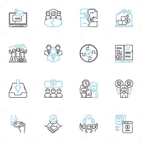 Desk Area Linear Icons Set Workspace Table Computer Statiry