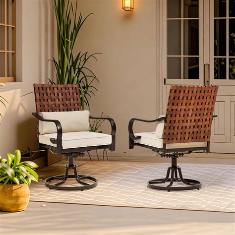 Mellcom Patio Swivel Chair Set Of 2 Outdoor Dining Chairs With