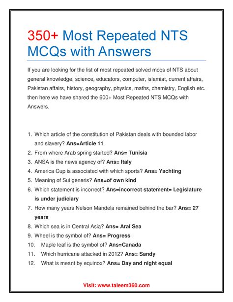 Most Repeated NTS MCQs With Answers Then Here We Have Shared The Most Repeated NTS