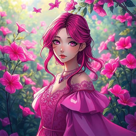 Magenta Soul Magenta Dream Girl In Vibrant Anime Garden