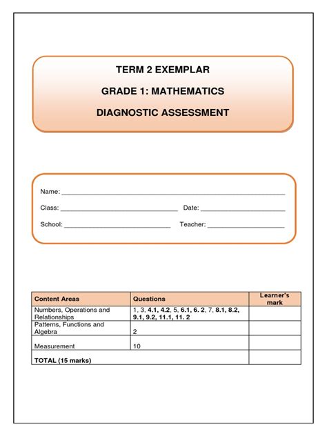Exemplar Gr1 Maths Diagnostic Assessment Term 2 2021 Pdf Behavior Modification Cognition
