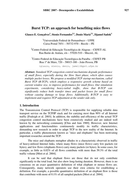 Pdf Burst Tcp An Approach For Benefiting Mice Flows