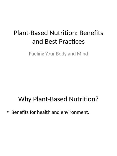 Plant Based Nutrition Benefits And Best Practices Pdf