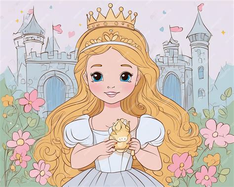 Premium Photo Cute Princess Hand Made Drawing Illustration