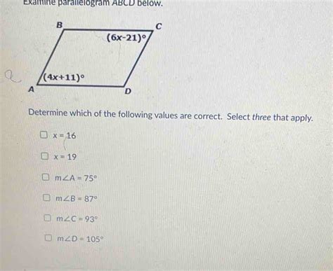 Solved Examine Parallelogram Abcd Below Determine Which Of The