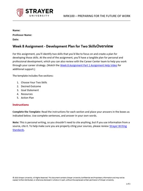 Week 8 Assignment Template Pdf Goal Skill