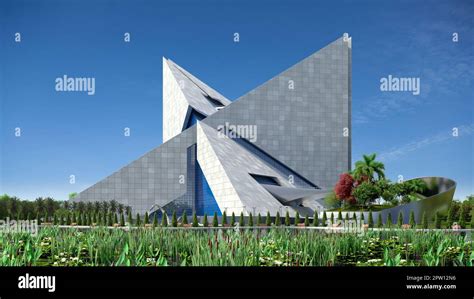Futuristic Architecture Illustration With An Origami Shaped Building