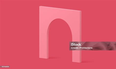 3d Archway Pink Curved Angular Construction Block Minimal Gate Entrance Exit Isometric Vector