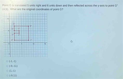 Solved Point G Is Translated 5 Units Right And 6 Units Down And Then Reflected Across The Y