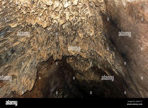 Cave Stalactites And Formations In Bat Cave At Hymettus Greece Stock