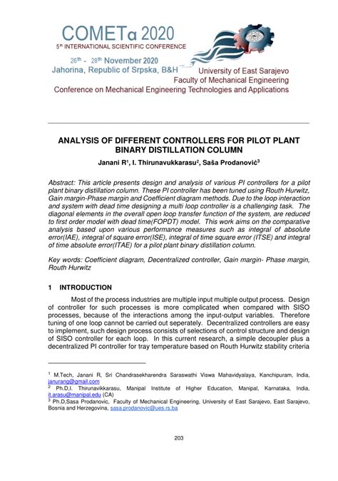 Pdf Analysis Of Different Controllers For Pilot Plant Binary Distillation Column