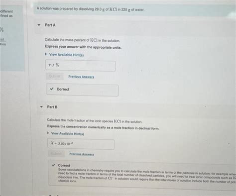 Solved A Solution Was Prepared By Dissolving G Of KCl Chegg Com