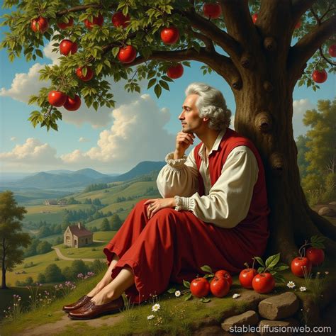 Newton Under Apple Tree Stable Diffusion Online