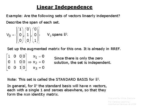 Linear Independence Prepared By Vince Zaccone For Campus
