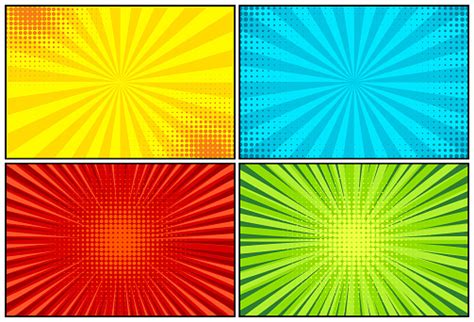 만화 만화 배경 세트 만화는 하프톤 요소와 다채로운 포스터를 예약합니다 복고풍 팝 아트 스타일 벡터 일러스트레이션 곡선에 대한 스톡 벡터 아트 및 기타 이미지 Istock