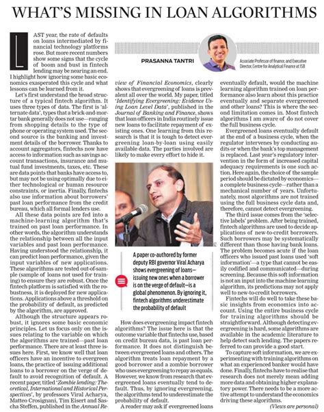 Fintech Algorithms And Default Prediction Prasanna Tantri Posted On The Topic Linkedin