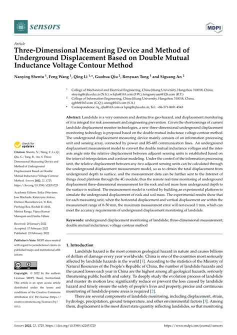 Pdf Three Dimensional Measuring Device And Method Of Underground Displacement Based On Double
