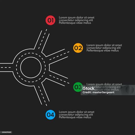 Roundabout With 4 Exits Round Crossroad Vector Infograpjic White Chart