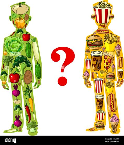 Gluttony Or Diet Human Nutrition Icons Healthy Vegetarian And