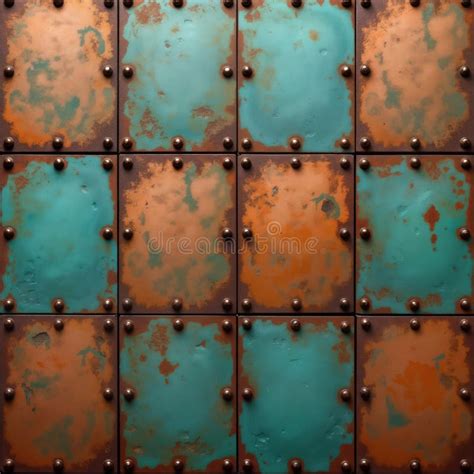 Oxidized Copper Sheet Metal Wall Panel Creates Grunge Background Rusty