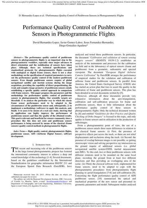 Pdf Performance Quality Control Of Pushbroom Sensors In Photogrammetric Flights