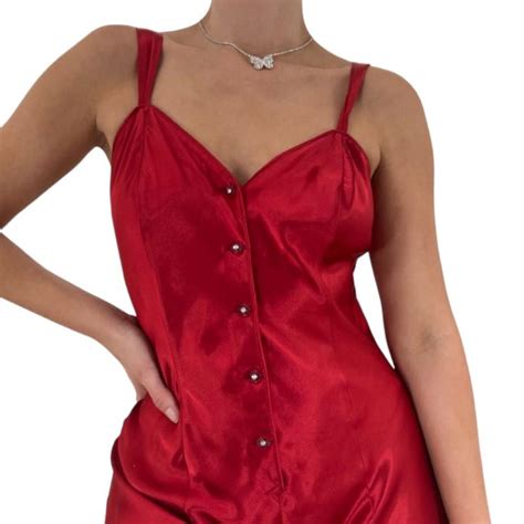 10092 23ap 90s Vintage Red Satin Romper Fits Depop