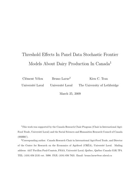 Pdf Threshold Effects In Panel Data Stochastic Frontier Models Of Dairy Production In Canada