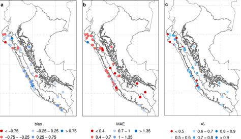 spatial distribution of statistical metrics bias a mae b and dr