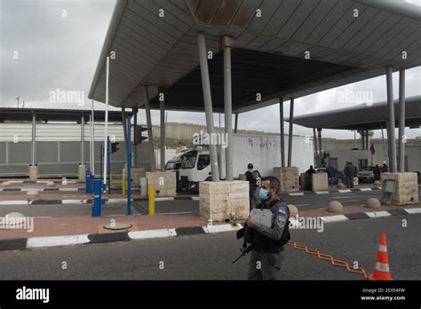 Israeli Cars Driving Through Hizma Or Hizmeh Checkpoint A Passageway On