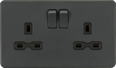 Screwless 13A 2G DP Switched Socket Anthracite ML Accessories Sockets Switches Metal Design
