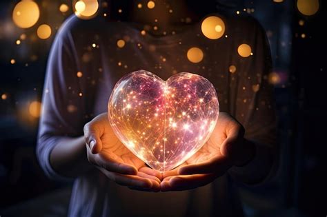 Premium Photo Man And Woman In Love Someone Holding Glowing Heart