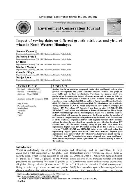 pdf impact of sowing dates on different growth attributes and yield