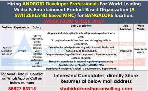 Aastha Consulting On Linkedin Hiring Android Developer Java