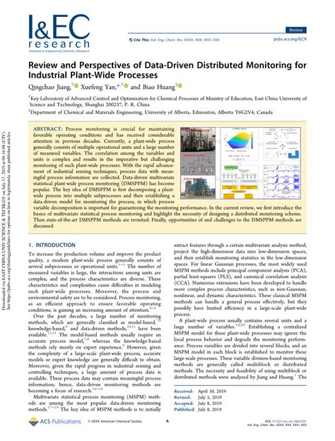 pdf review and perspectives of data driven distributed monitoring for industrial plant wide