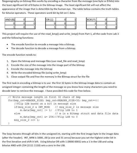 Solved Steganography On Bitmap Files Works By Encoding A