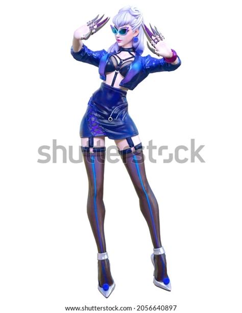 3d Sexy Anime Japanese Womanfuturistic Extravagant Stock Illustration