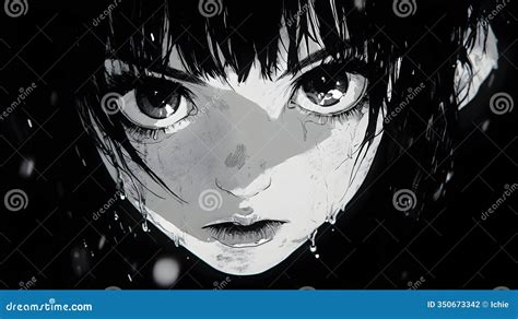 Black And White Illustration Of A Crying Girl Stock Illustration