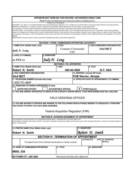 Dd Form 577 Printable Form 2025