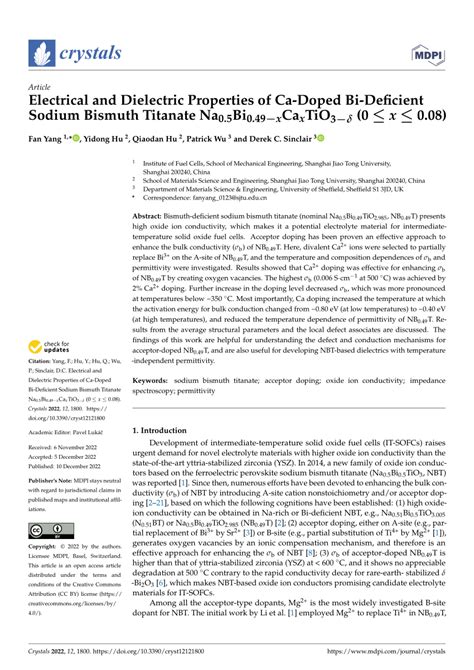 Pdf Electrical And Dielectric Properties Of Ca Doped Bi Deficient Sodium Bismuth Titanate Na0