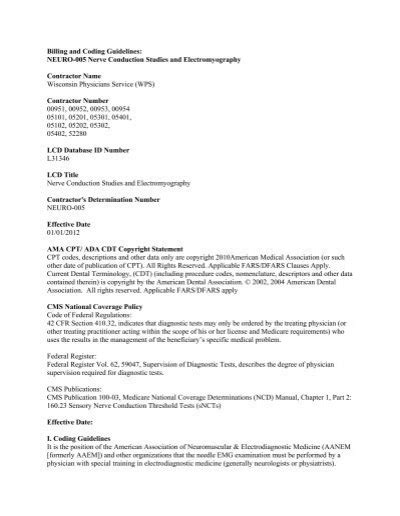 Billing And Coding Guidelines For Nerve Conduction Studies And Billing And Coding Guidelines For Nerve Conduction Studies And