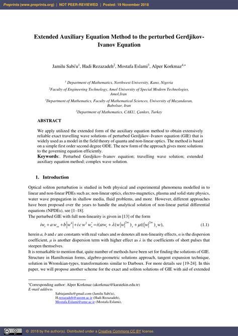 Pdf Extended Auxiliary Equation Method To The Perturbed Gerdjikov Ivanov Equation