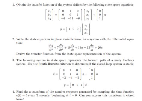 solved 1 obtain the transfer function of the system defined