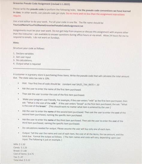 Solved Groceries Pseudo Code Assignment Revised 212022