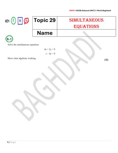 Unit2 T29 Igcse Simultaneous Equations Teaching Resources